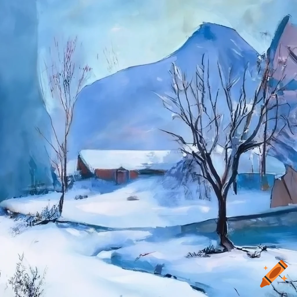 Modigliani's concept art of a winter landscape on Craiyon