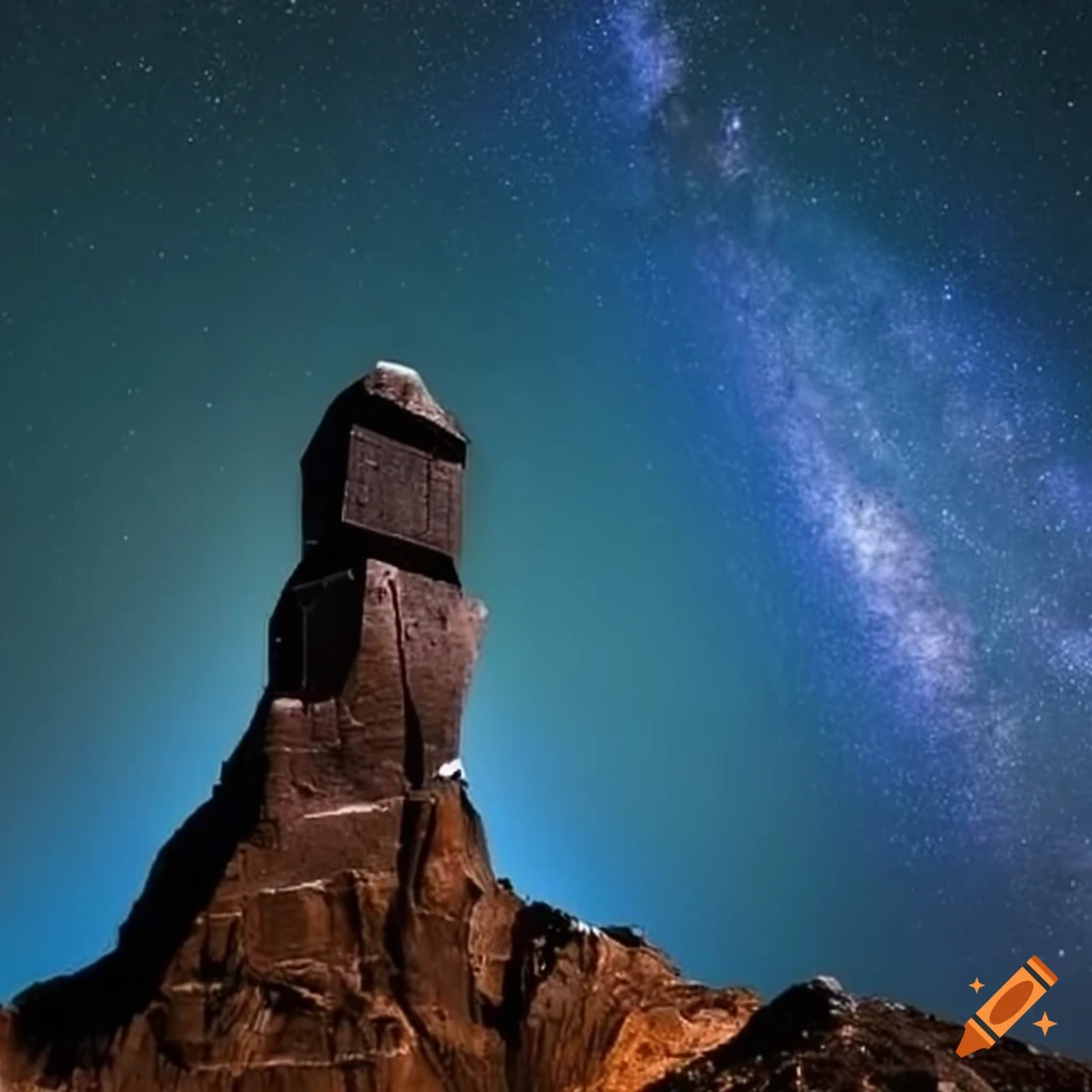 Milky way and gabbro towers in the night sky on Craiyon