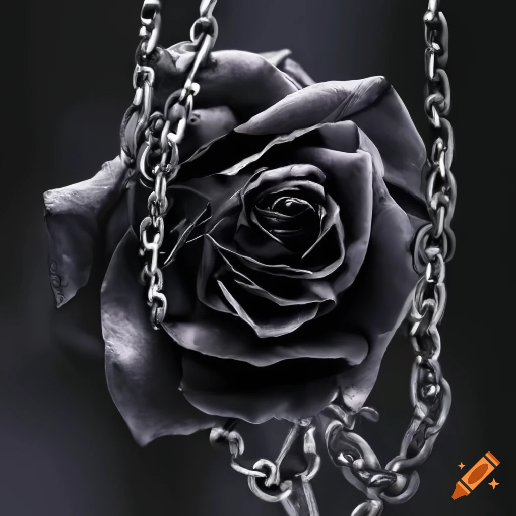 Black rose with metal chain outline and gothic lettering on Craiyon