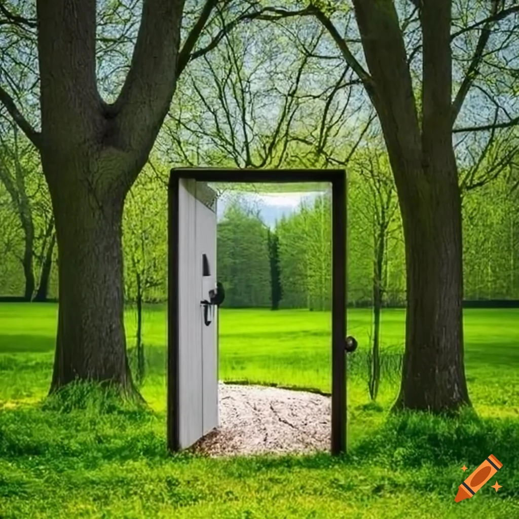 Door with philosophy symbol on spring landscape on Craiyon