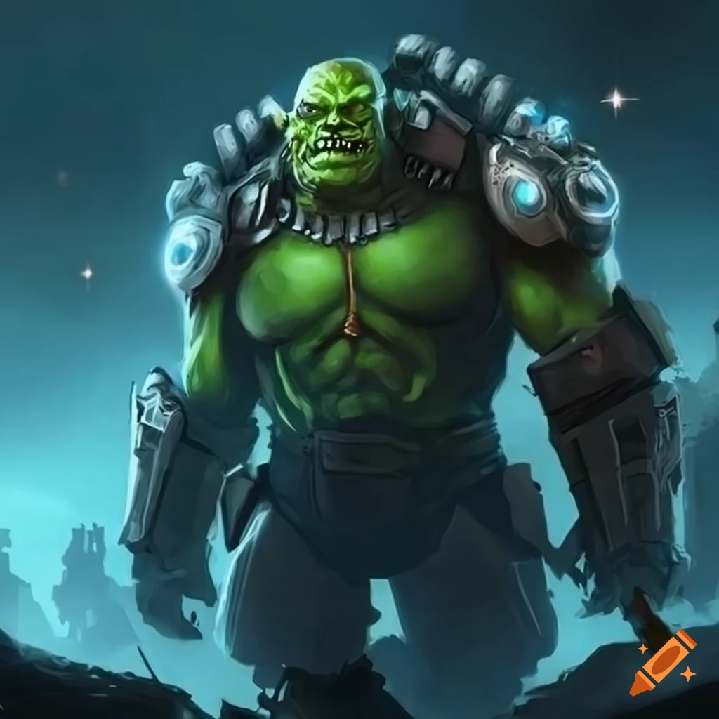 Art of a futuristic space orc on Craiyon