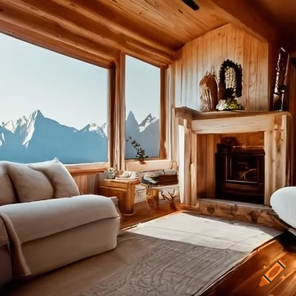 Luxury living room with mountain view