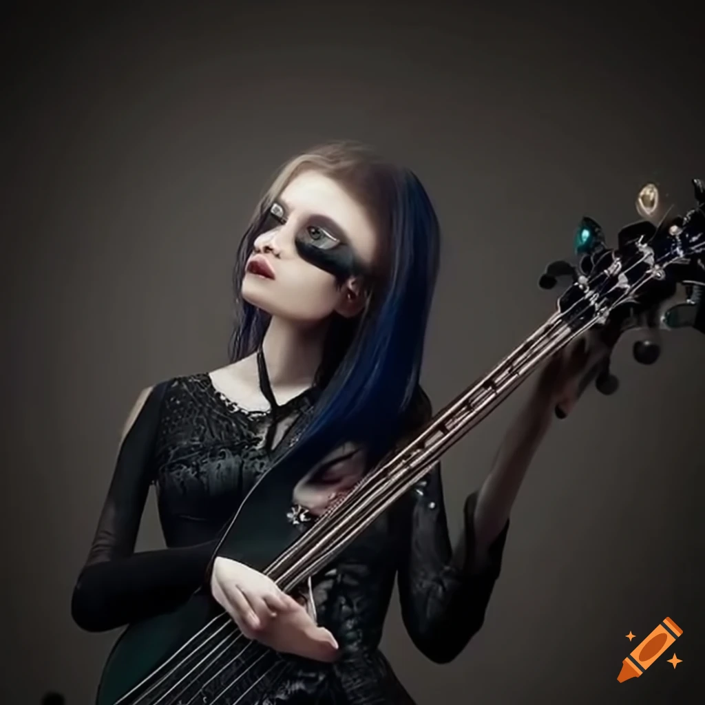 Futuristic Female Bass Guitar Player With Gothic Haircut