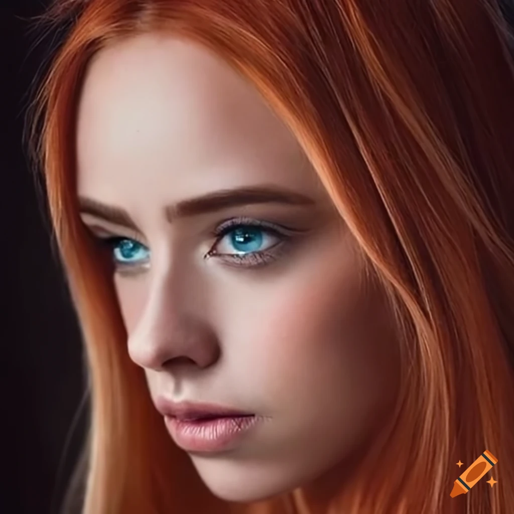 Portrait of a woman with blue skin and red hair on Craiyon