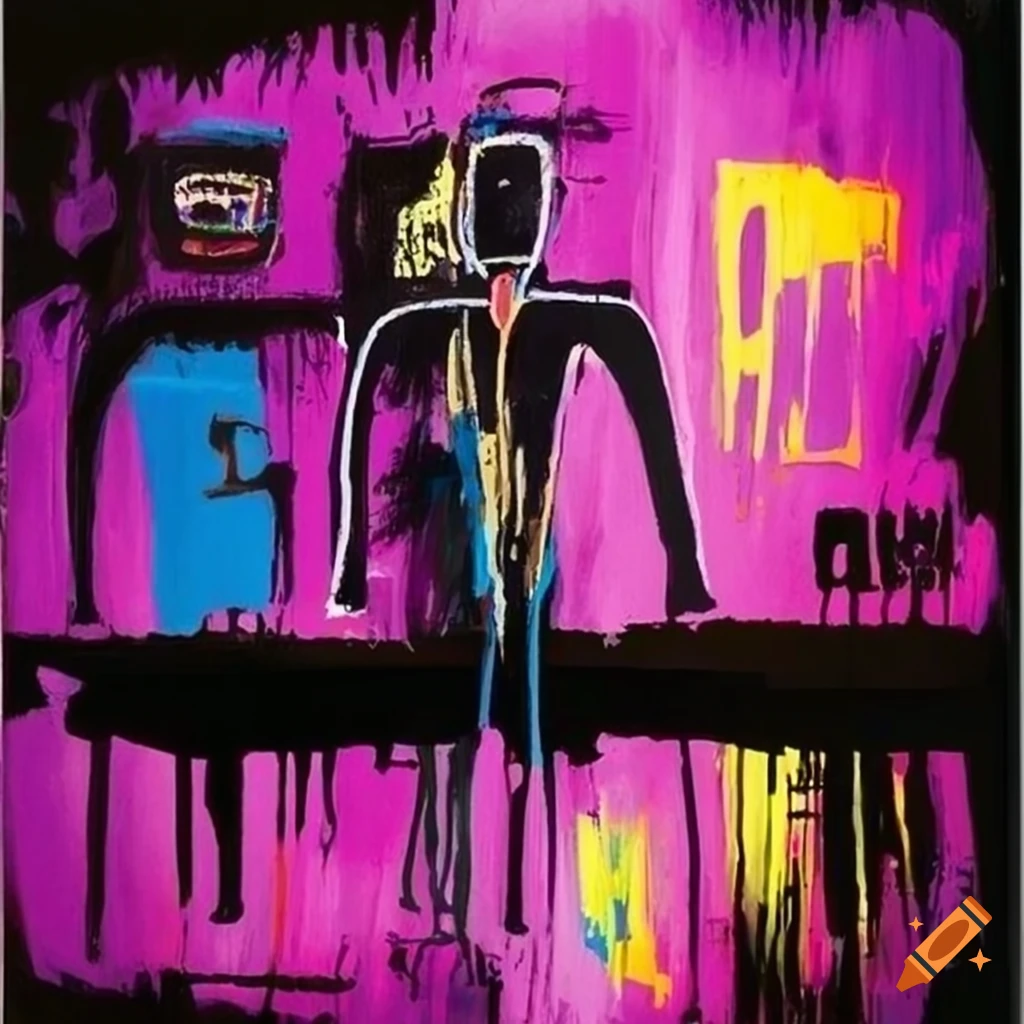 Basquiat-inspired painting with colorful symbols on Craiyon