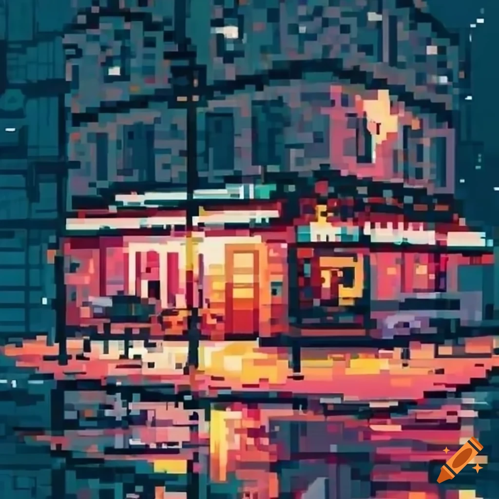 Pixel art of a café with a porsche parked outside on Craiyon