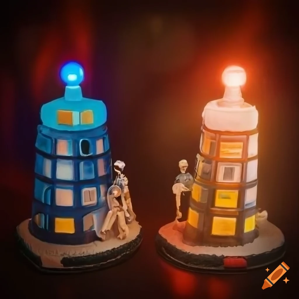Colorful doctor who display with cake, posters, and toys on Craiyon
