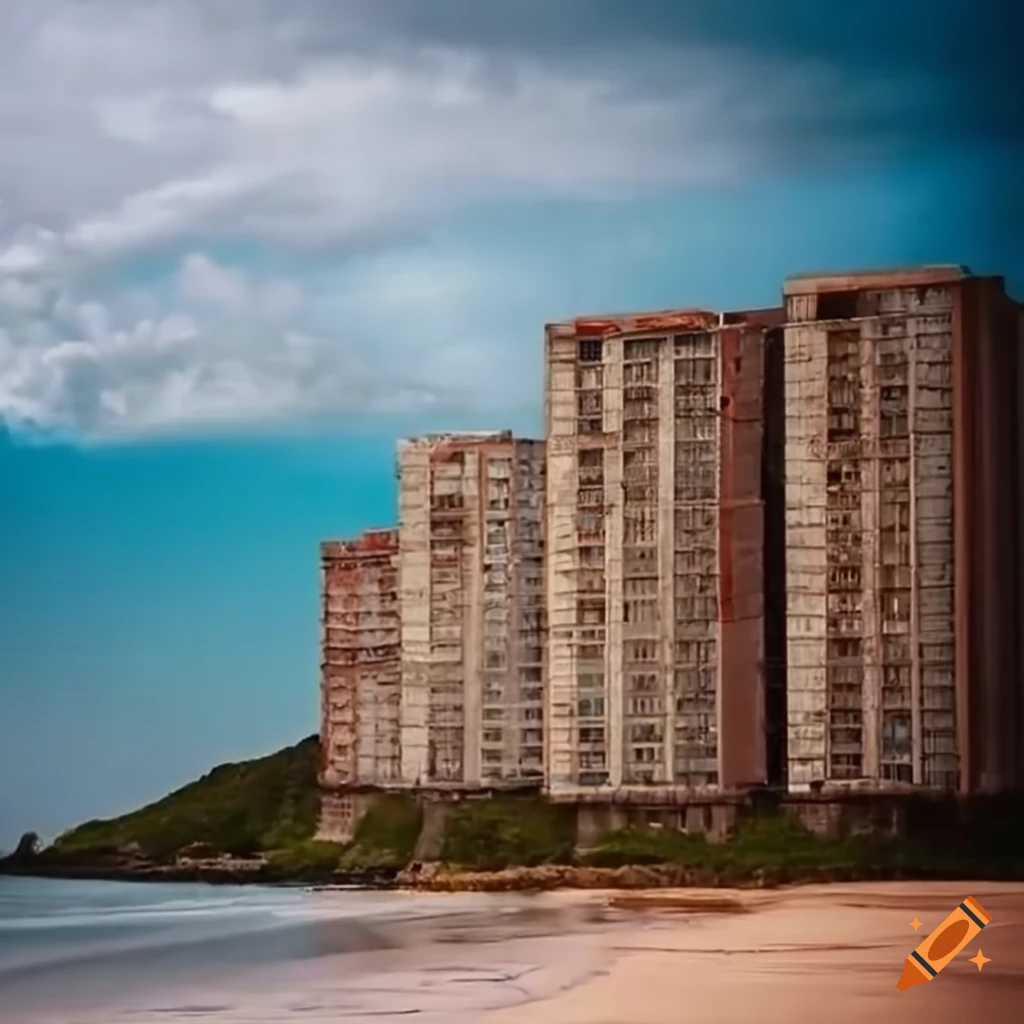 Architecture of soviet-style buildings by the beach in brazil on Craiyon