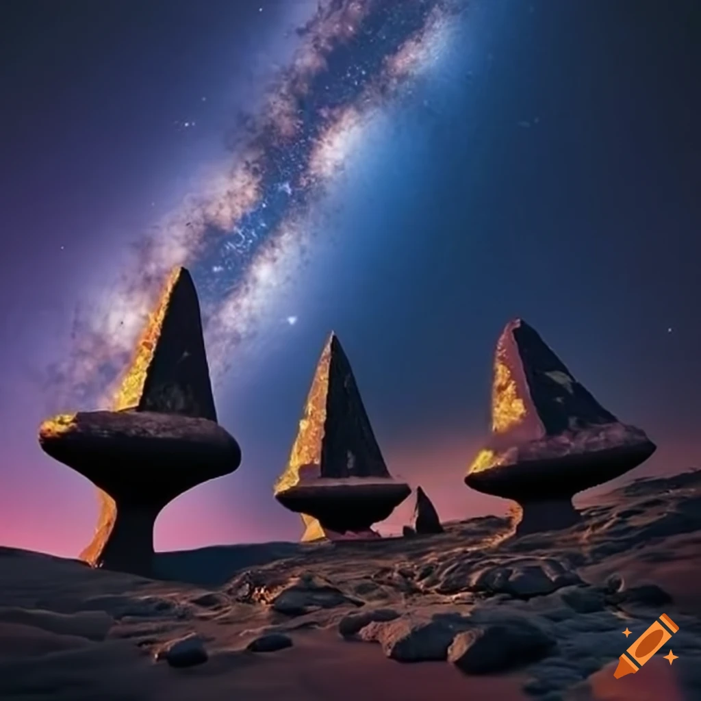 Milky way and gabbro towers in the night sky on Craiyon