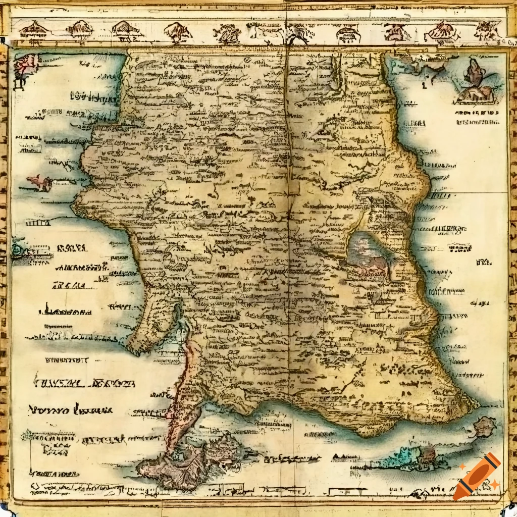 Map of a fantasy kingdom with mountains, forests, plains, and a lake on ...