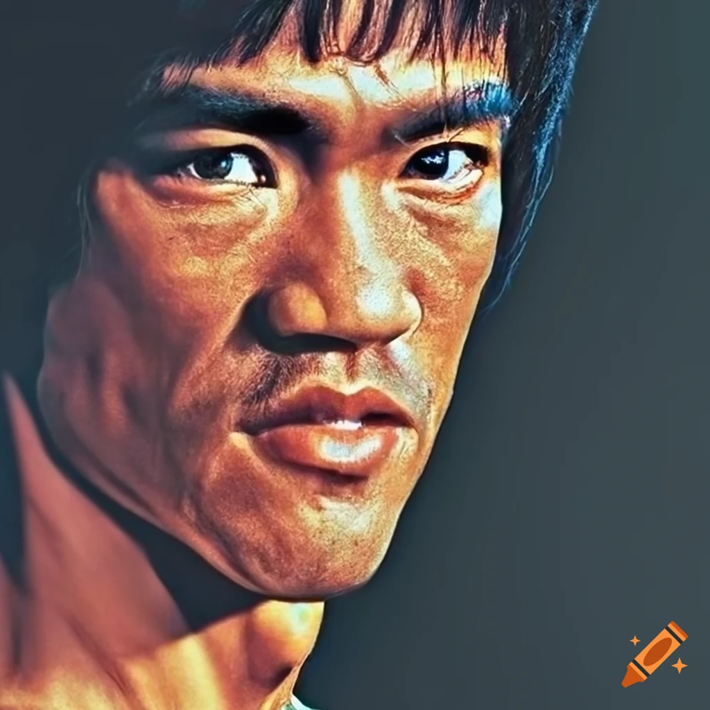 Closeup portrait of Bruce Lee with extravagant style on Craiyon