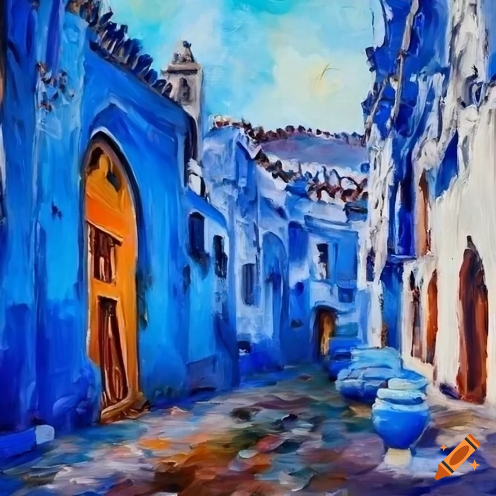 Oil painting of chefchaouen, the blue city in morocco on Craiyon