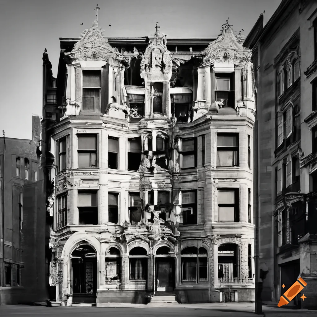 Old style residential building with gargoyle decorations on Craiyon