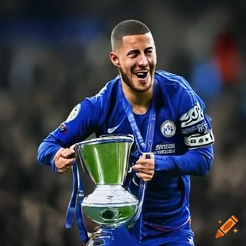 Eden Hazard celebrating with his trophies on Craiyon