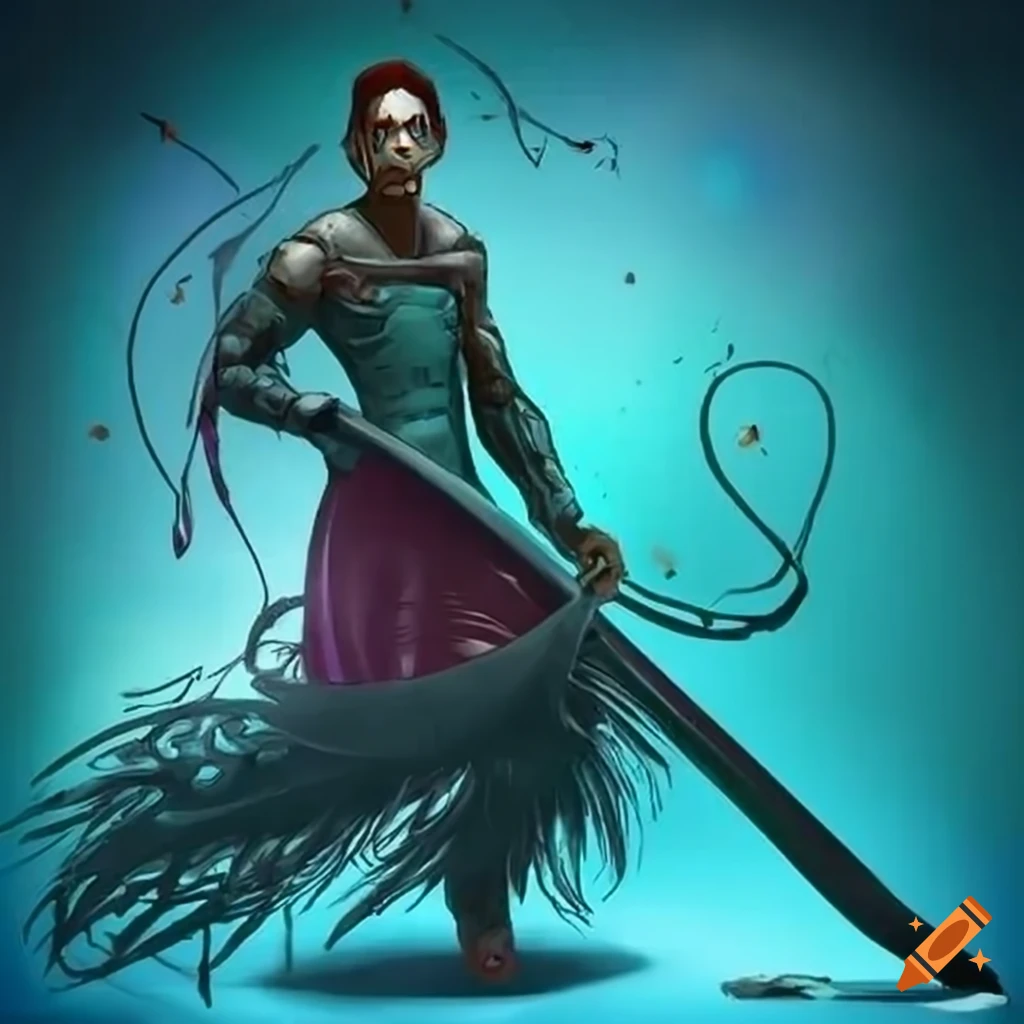 Image of a futuristic superhero wielding a fish sword