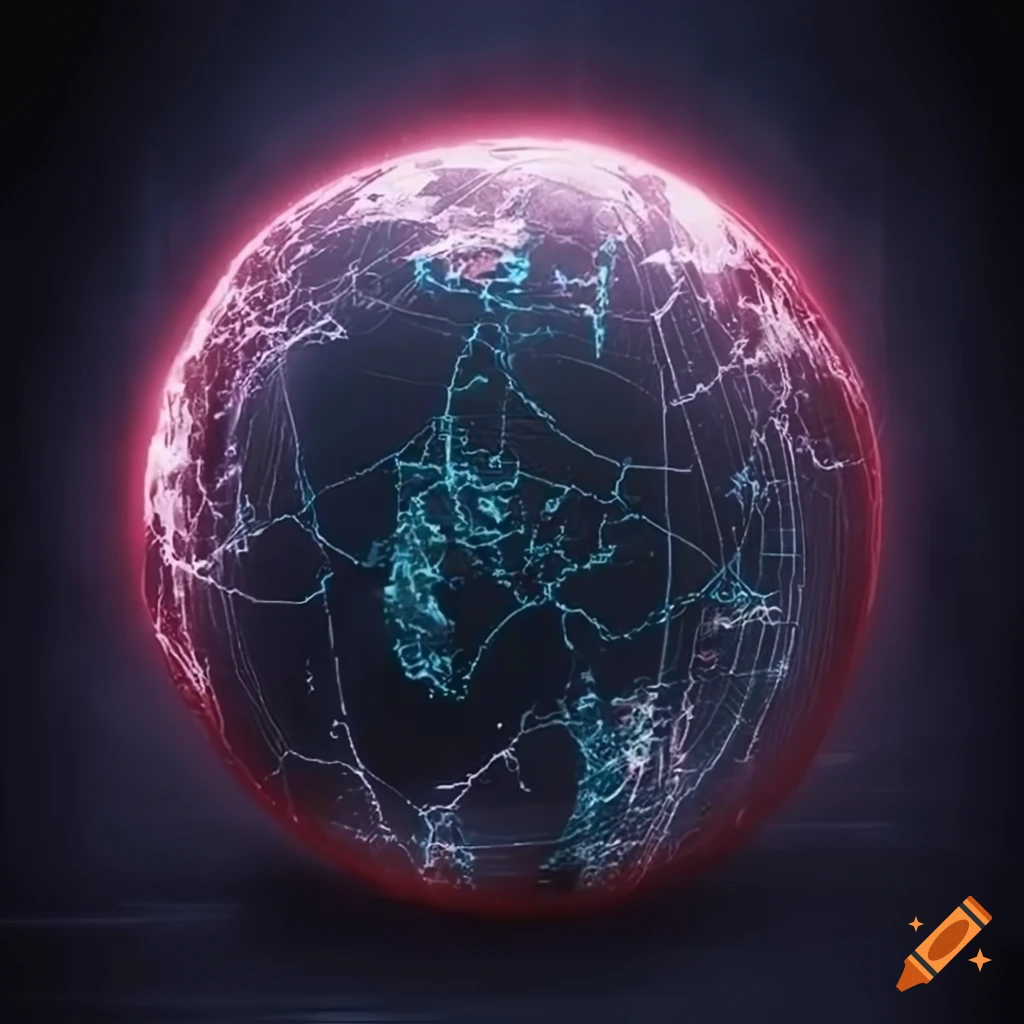 Matrix-style dark world map network connections on Craiyon