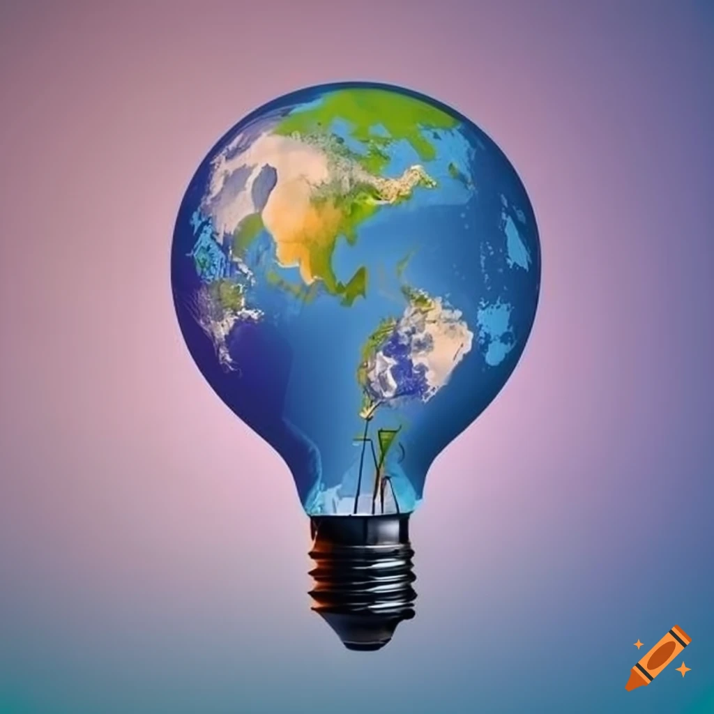 Illustration of a lightbulb with the world inside on Craiyon