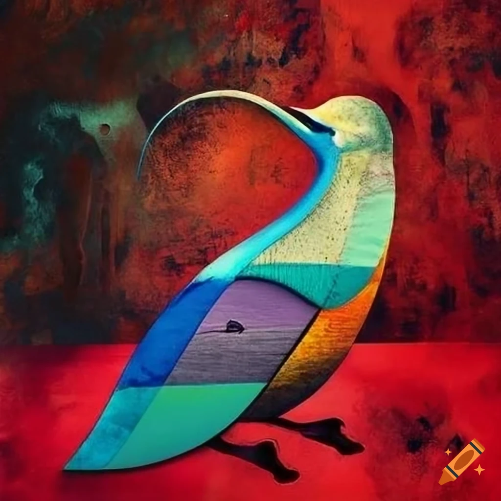 Abstract surrealism collage art of a bird on Craiyon