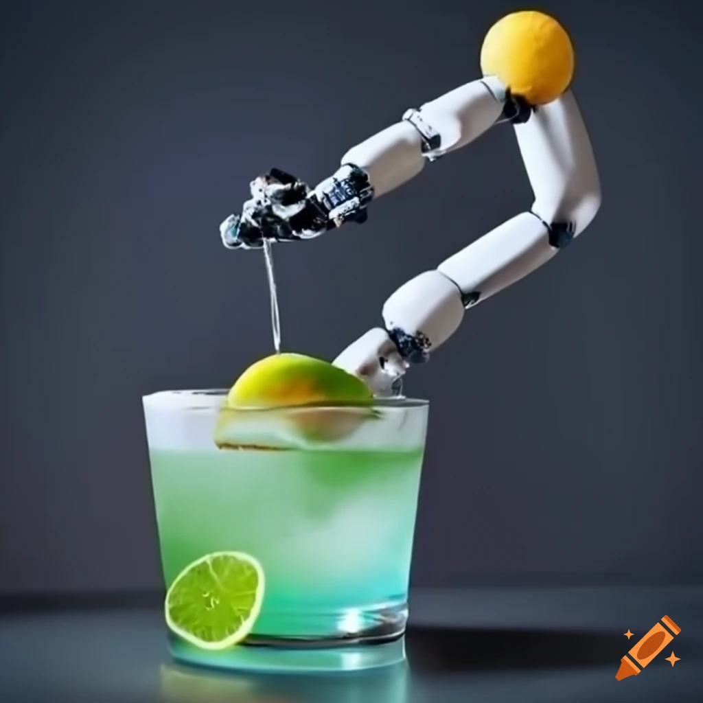 Cocktail with robotic arm garnish