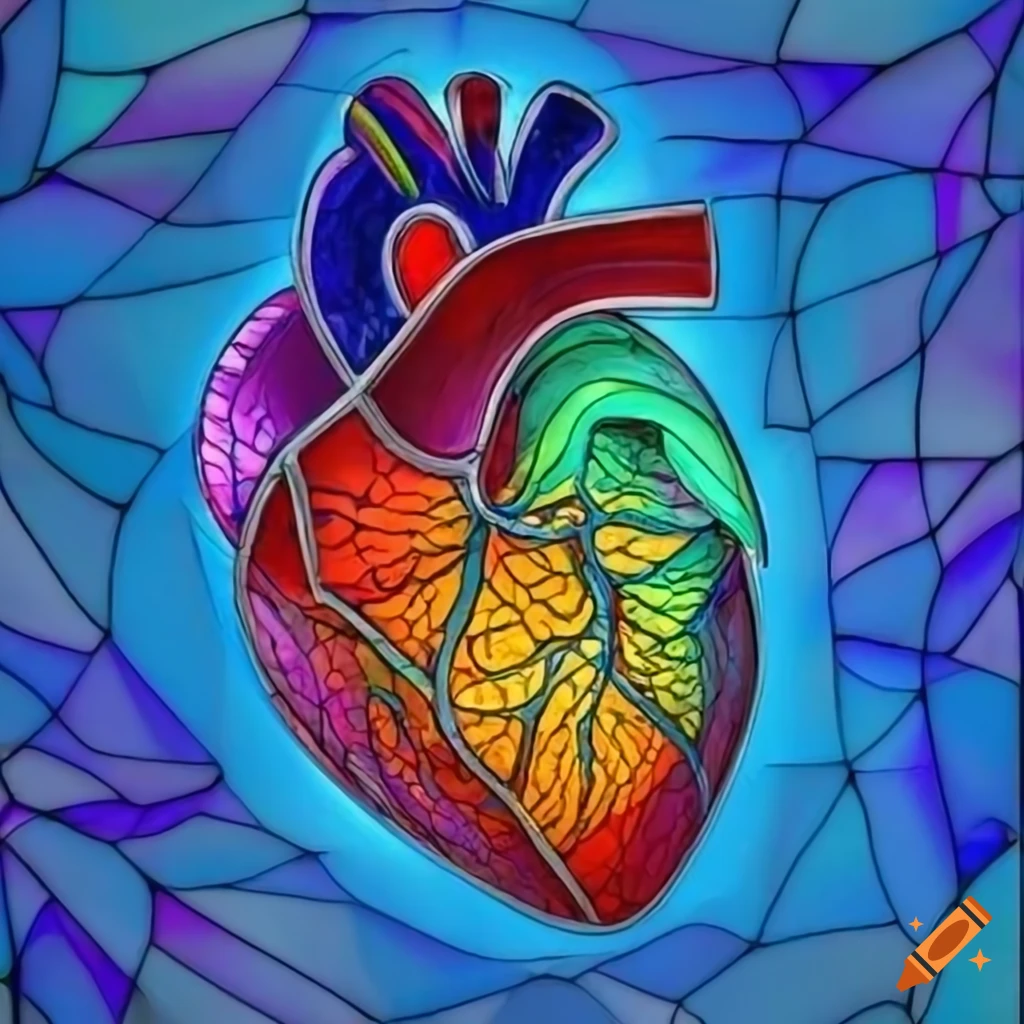 Stained glass heart with rainbow colors