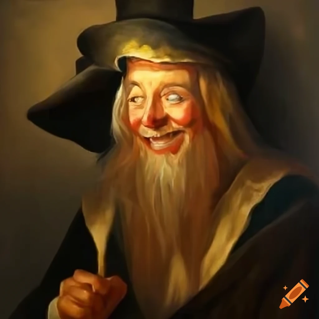 Smiling wizard wearing a star-shaped hat on Craiyon