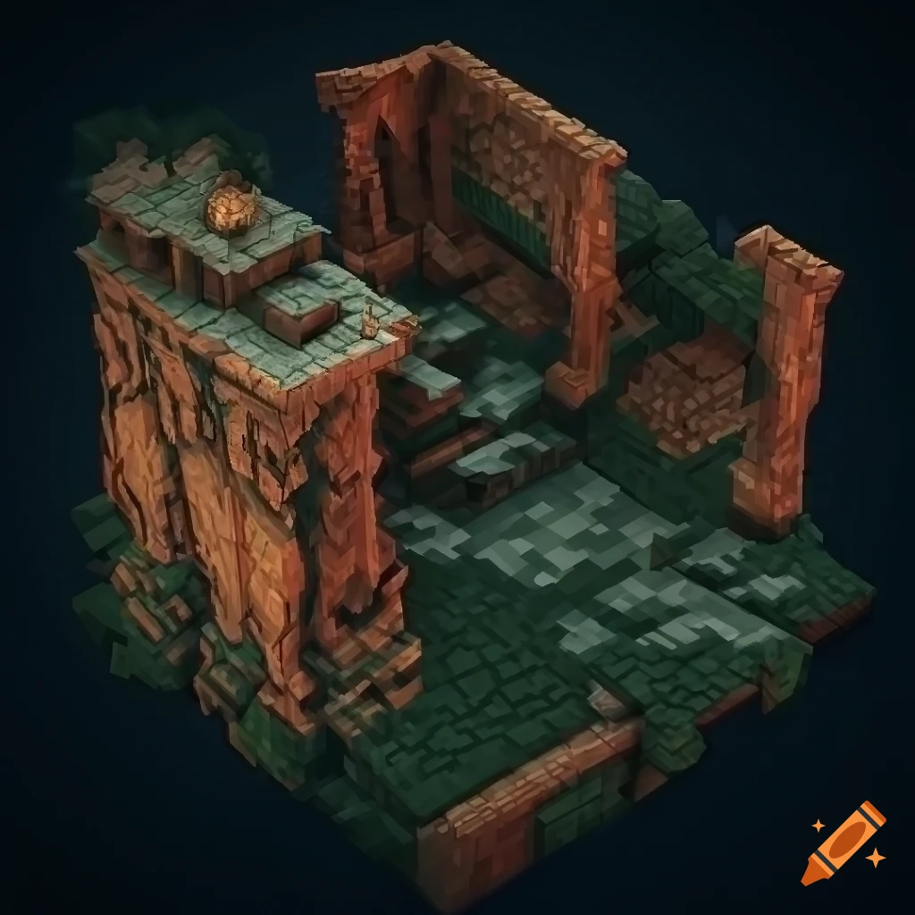 Detailed isometric kit for creating natural cavern terrain on Craiyon