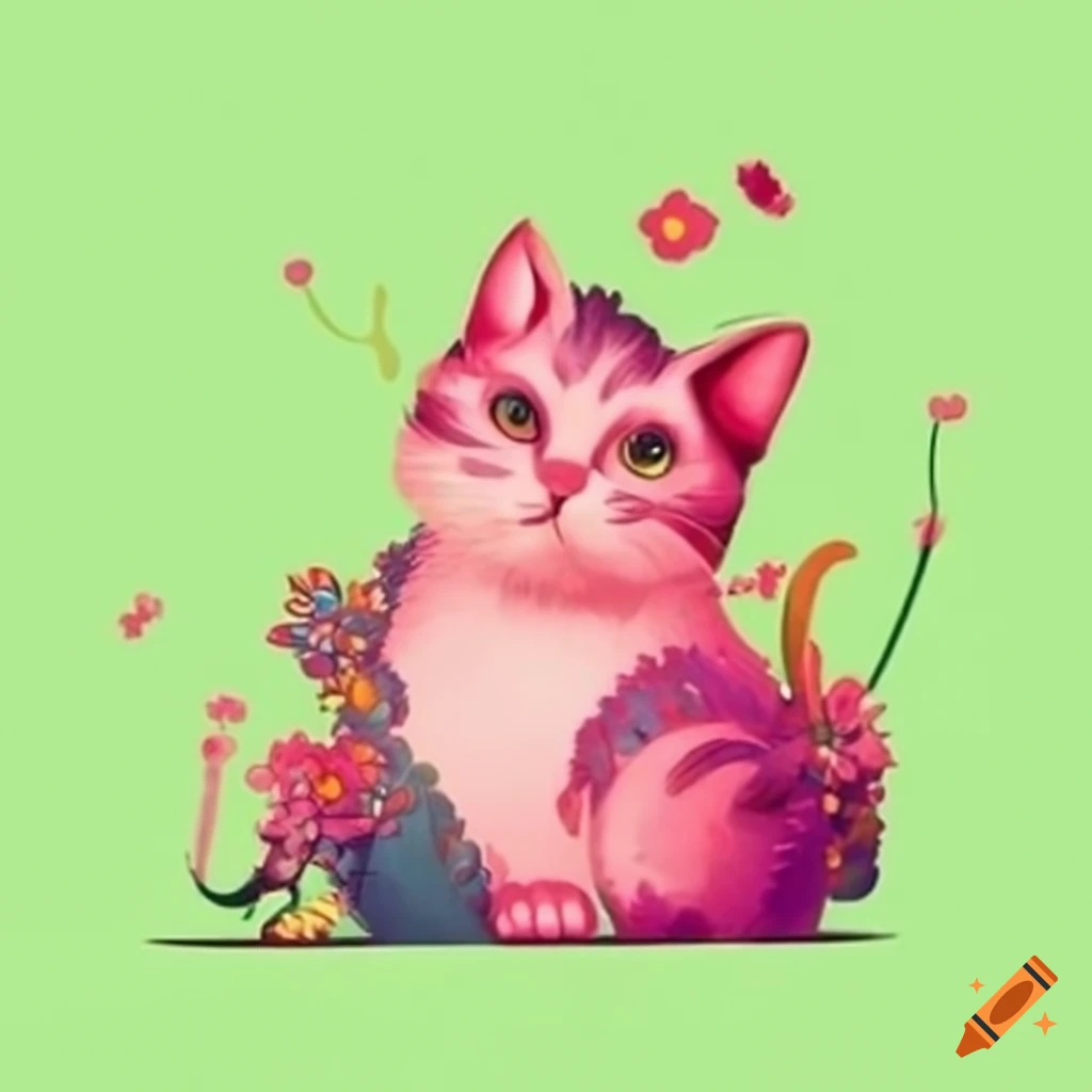 Cat playing with a flower