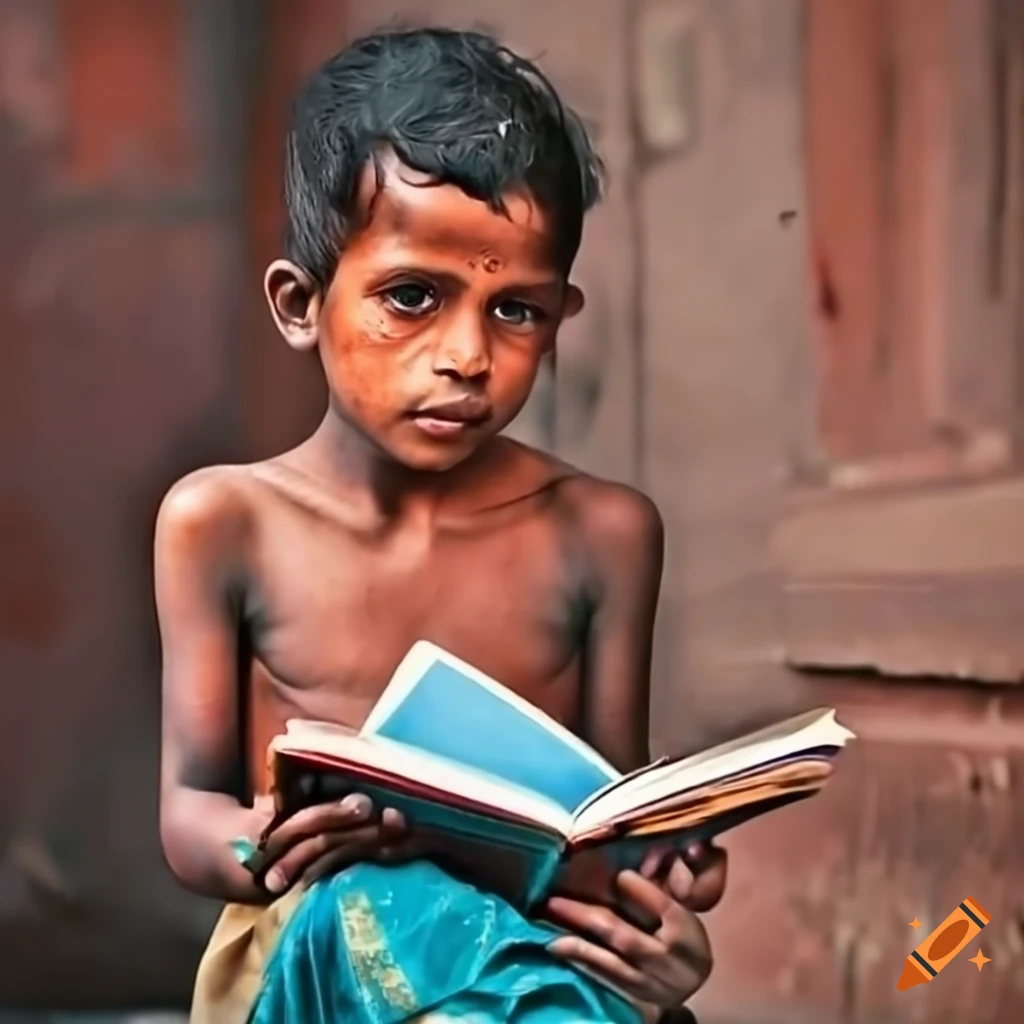 Young child reading a book on the street on Craiyon
