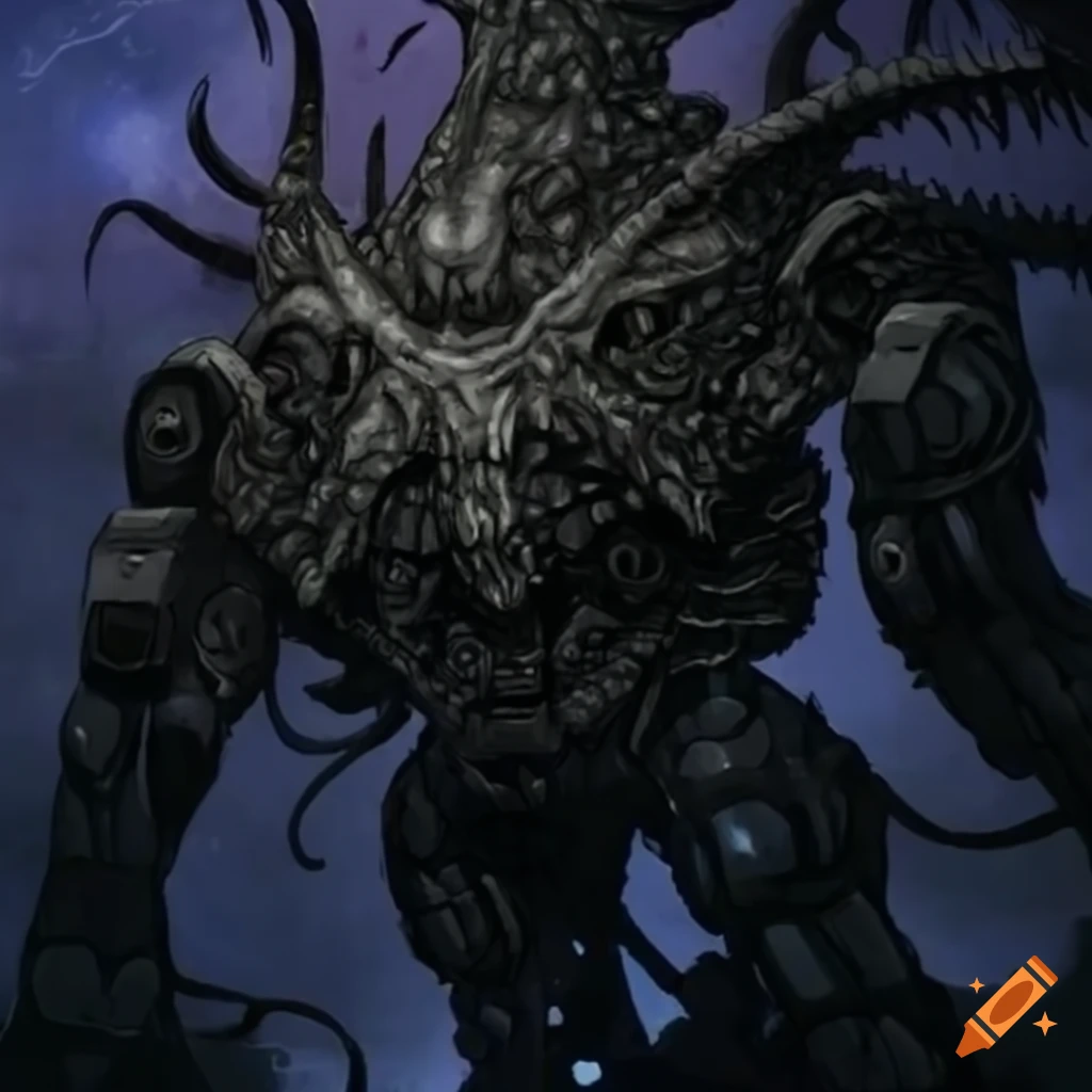 Cosmic horror of a cthulhu-themed mecha spaceship on Craiyon