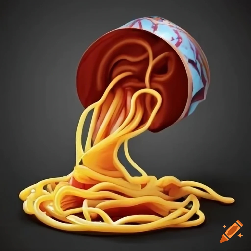 Spaghetti spilled on ground in a playful animation style on Craiyon