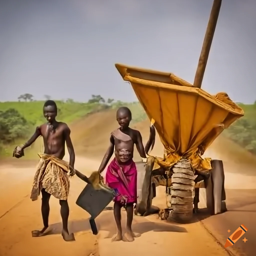 Image of African tribe members working on highway construction on Craiyon