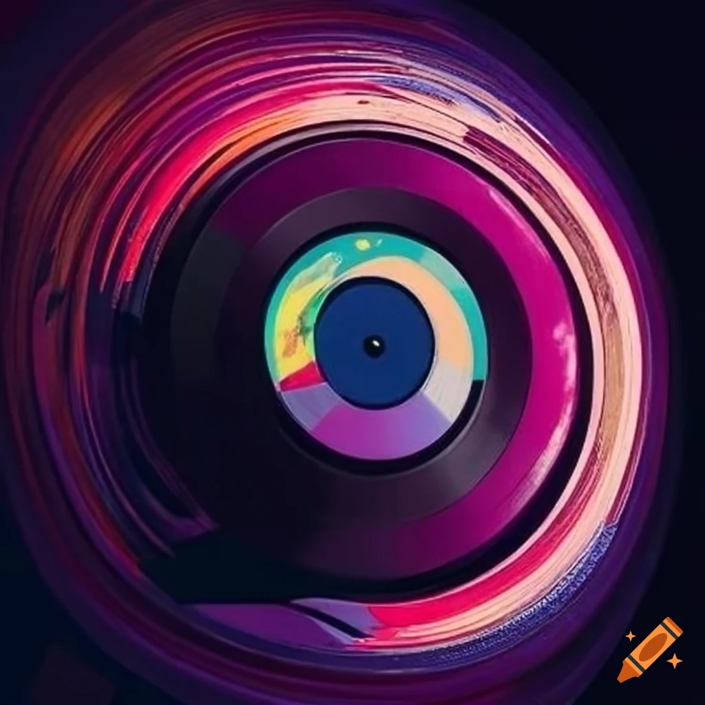 Stylized vinyl record design with musical notes on Craiyon