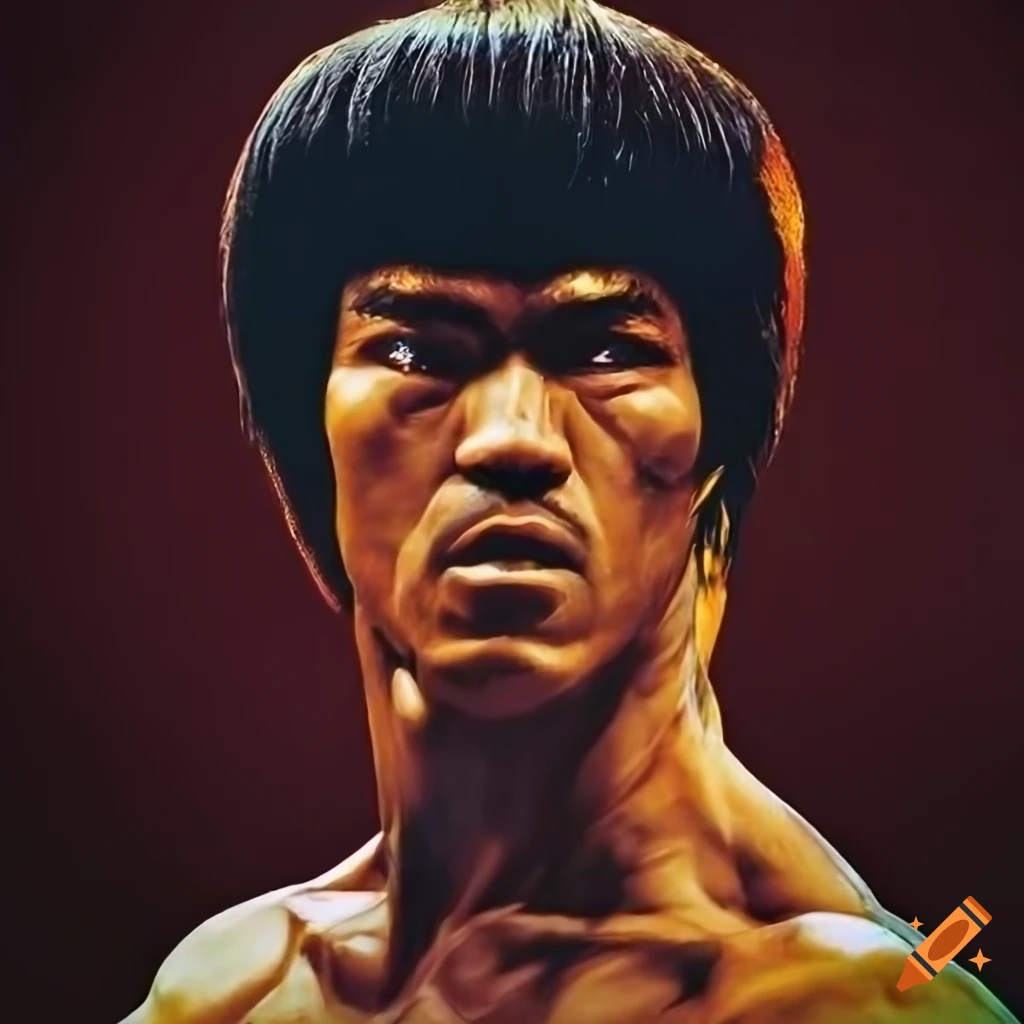 Intricate closeup portrait of Bruce Lee on Craiyon