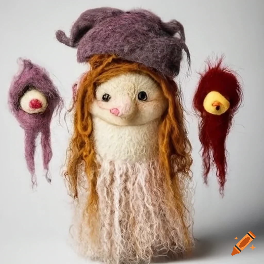 Felted wool creatures in stylish outfits on Craiyon