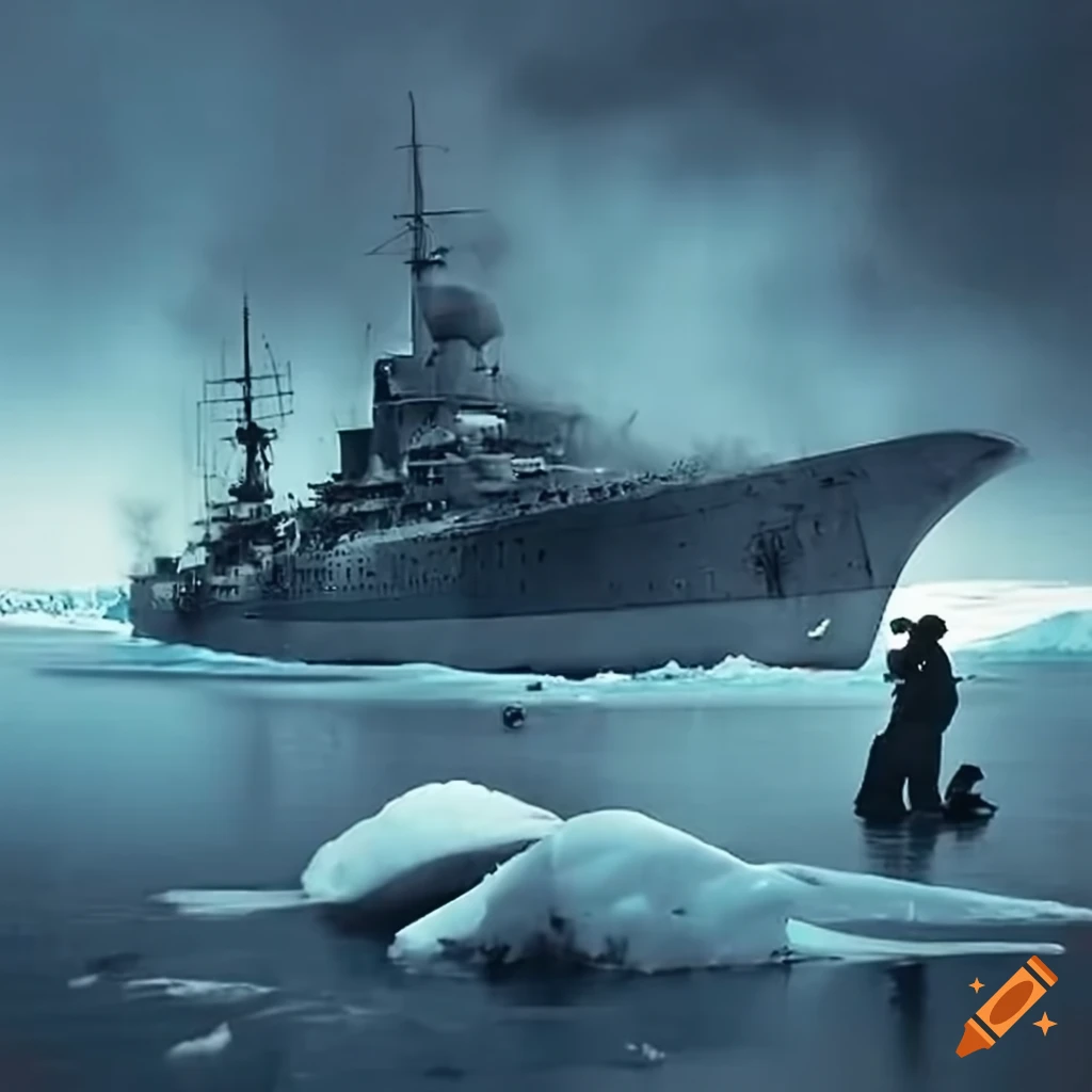 Image of a naval battle in antarctica during nazi germany era