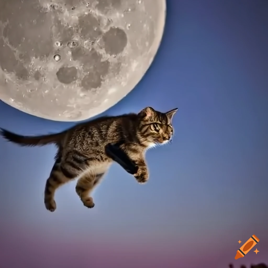 Black cat jumping on the moon with rocket ship on Craiyon