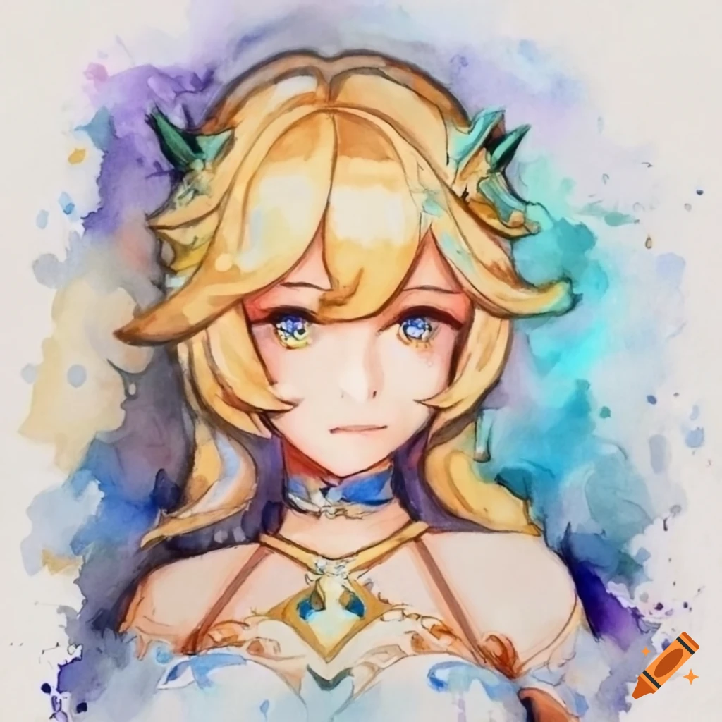 Lumine from Genshin Impact in a baby blue wedding dress on Craiyon