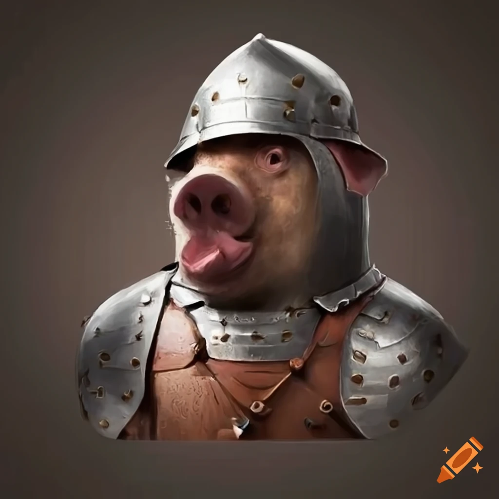 Picture of a pig wearing armor at a castle on Craiyon