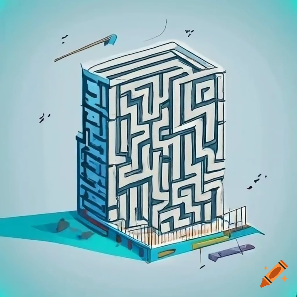 Confusing building with maze-like window patterns on Craiyon