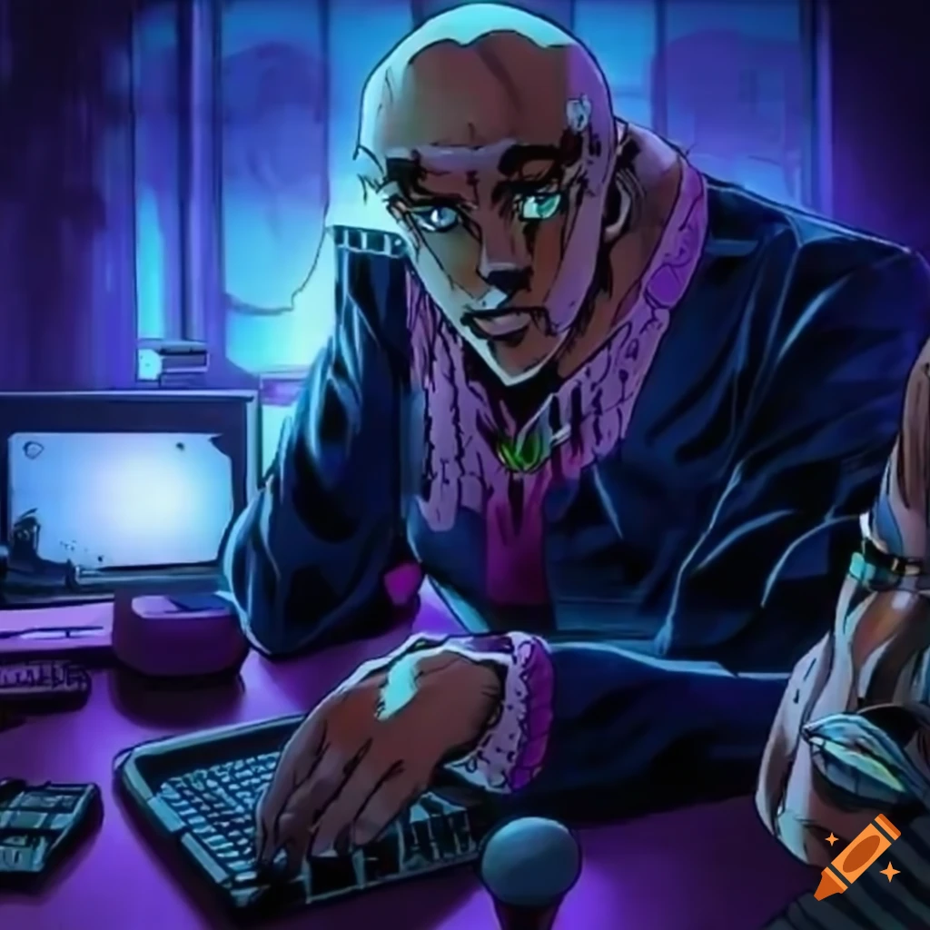 Anime-style professor using computer on Craiyon