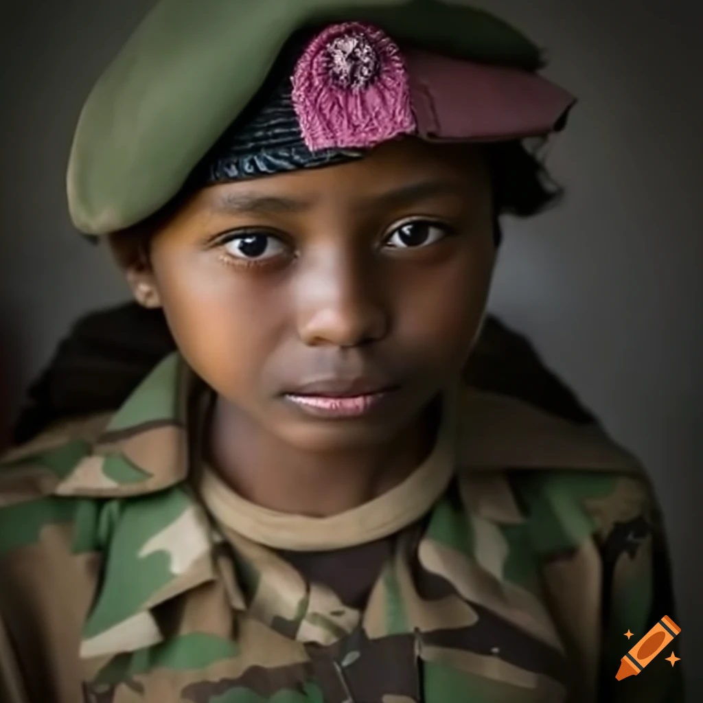 Image of a young girl soldier on Craiyon