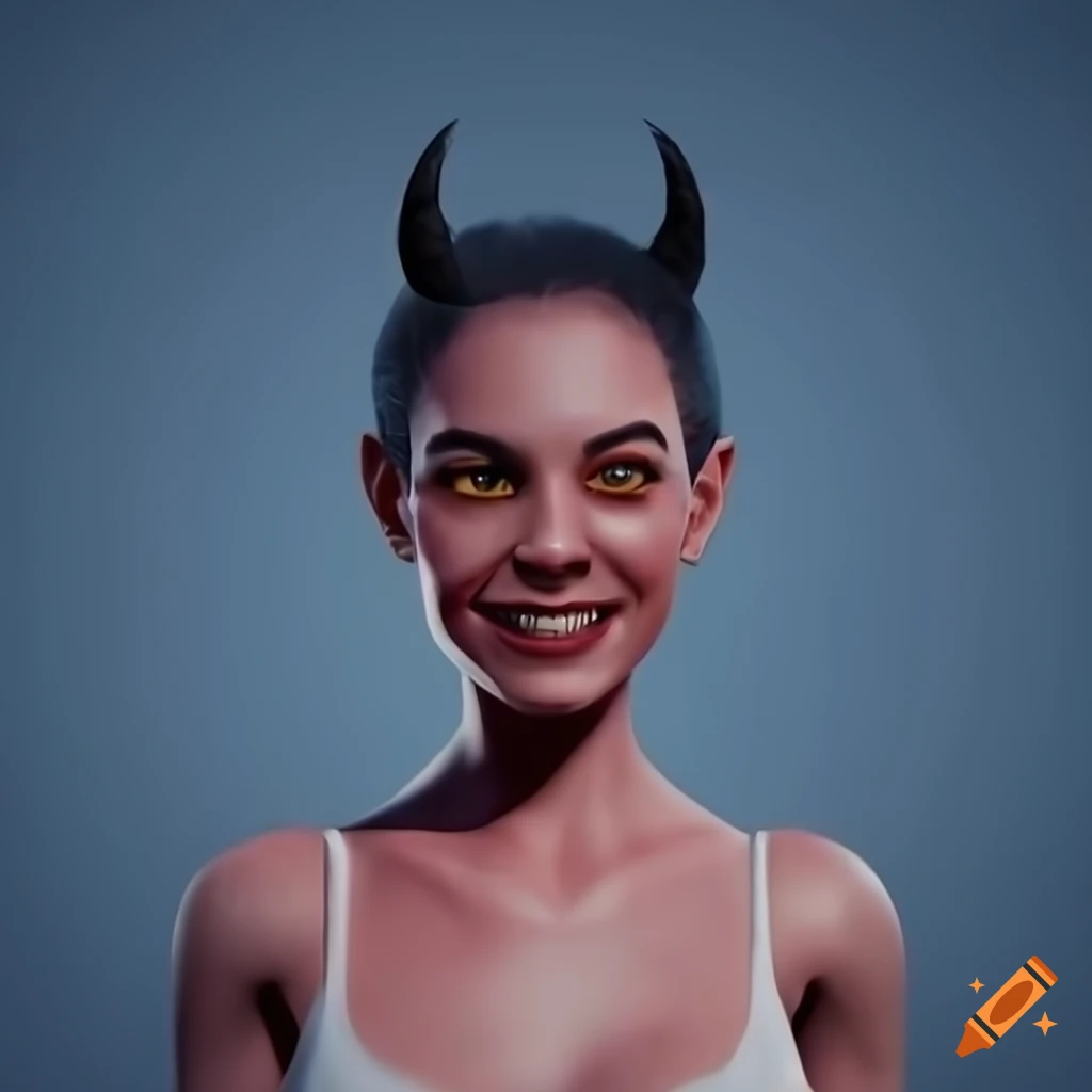 Realistic artwork of a young woman with demon-like features on Craiyon