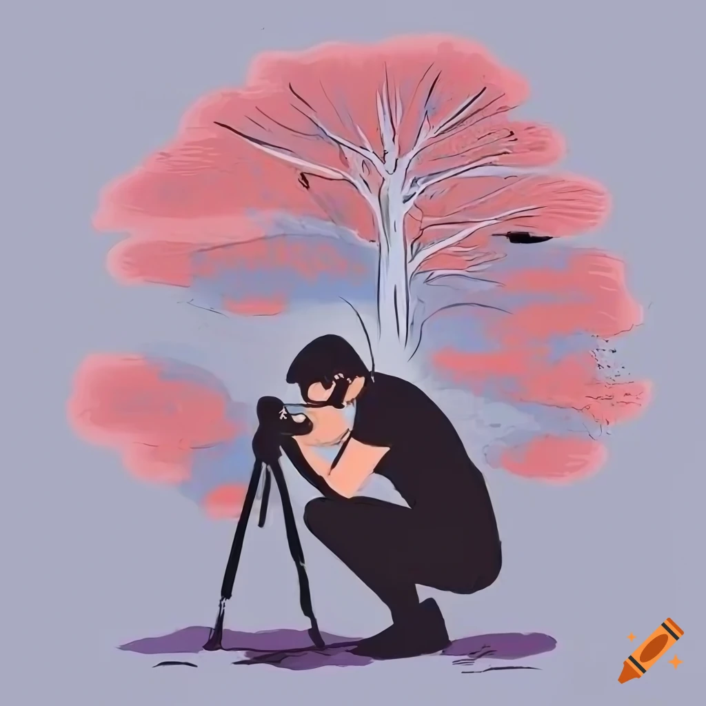 Creative illustration of a photographer capturing nature