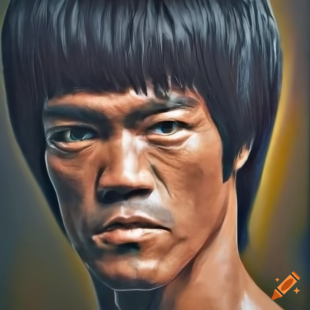 Closeup portrait of Bruce Lee with extravagant style on Craiyon