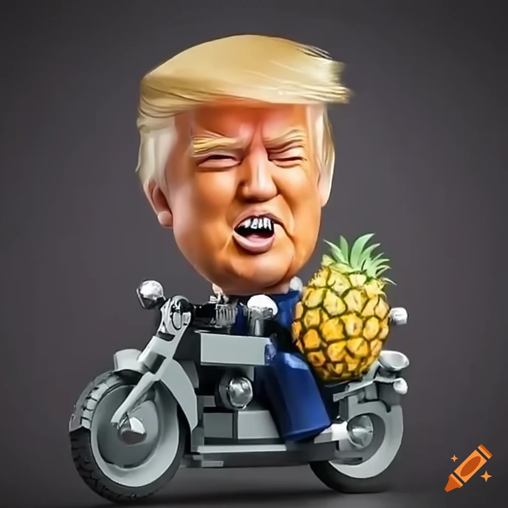 Lego caricature of donald trump on a motorcycle