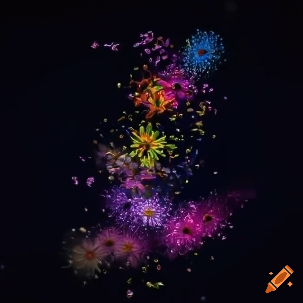 Colorful flowers falling from the sky on Craiyon