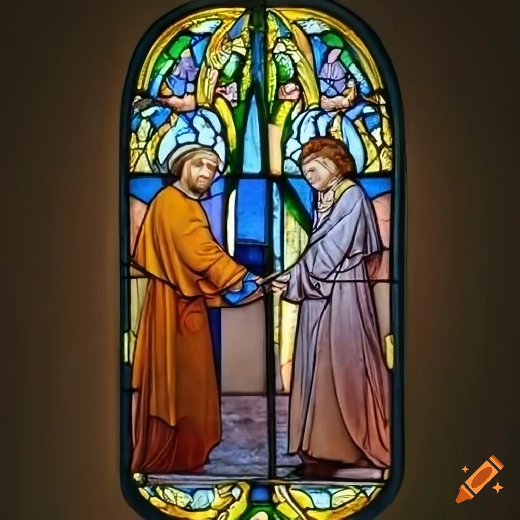 Stained glass depiction of Joseph and the angel on Craiyon