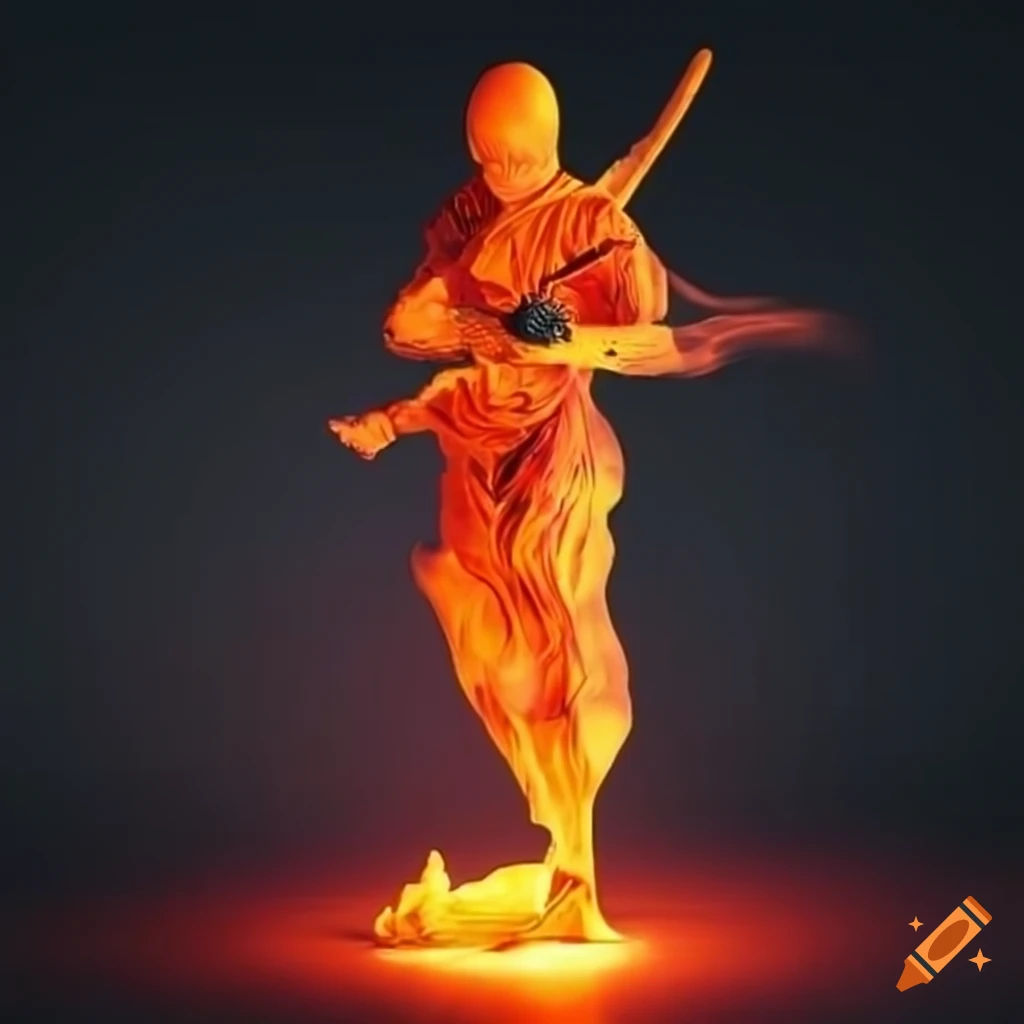 Sculpture of a flaming ninja