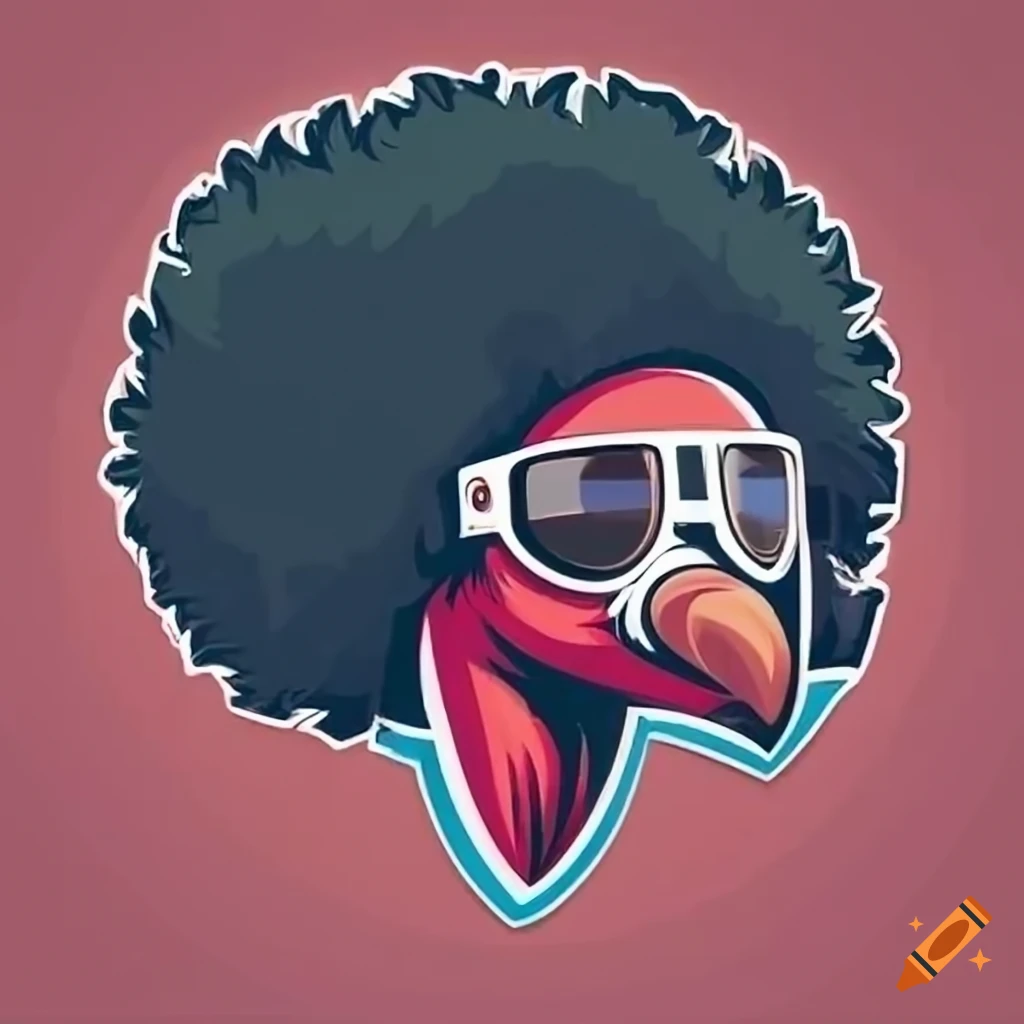 Flamingo sports team mascot emblem with afro and sunglasses on Craiyon
