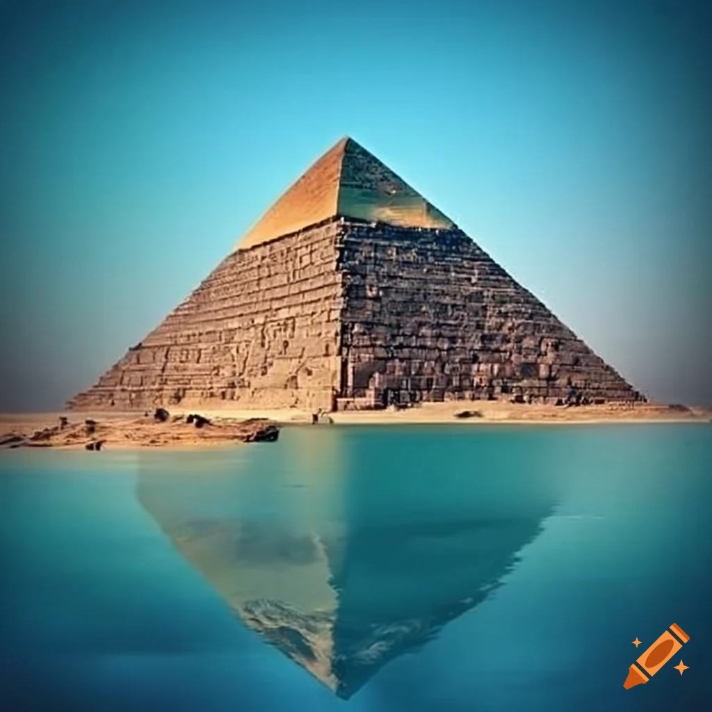 Image of the pyramids of giza reflecting on the water on Craiyon